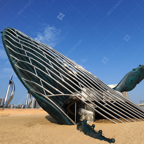 40M Large Forged Bronze Whale Sculpture Patina Finish Hand Forging